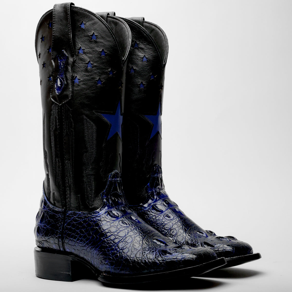 Royal Blue Giant Caiman Hornback Leather Boots - Square Toe – Texas ...