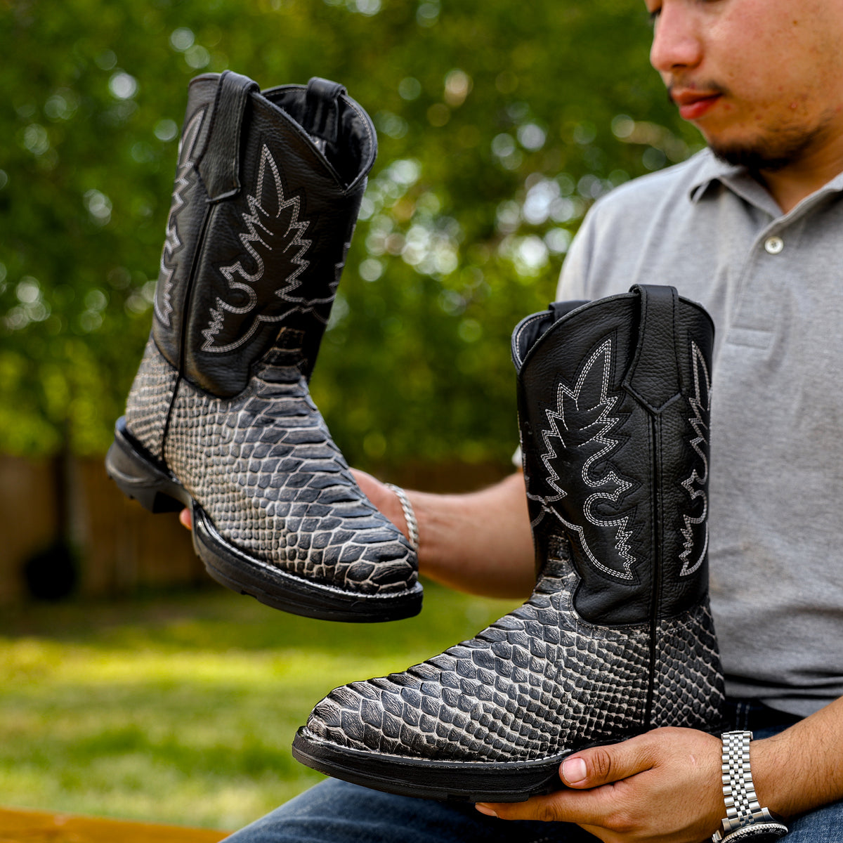 Eclipse Python Leather Boots With 3D Lightweight BLACK EDITION Sole ...