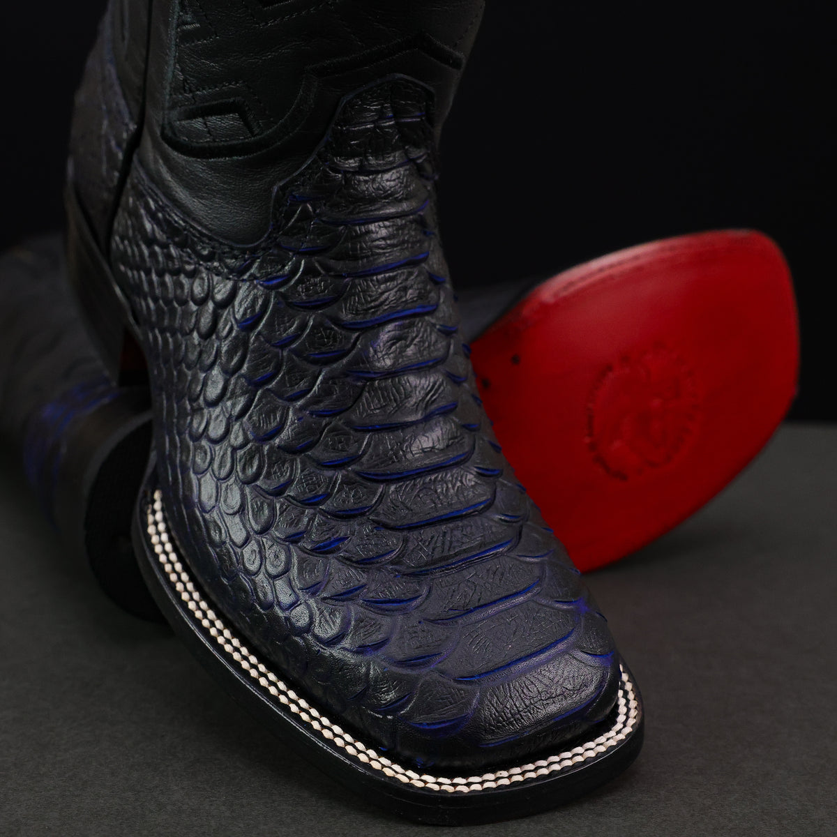 Royal Blue Anaconda Leather Boots - Square Toe – Texas Boot Ranch
