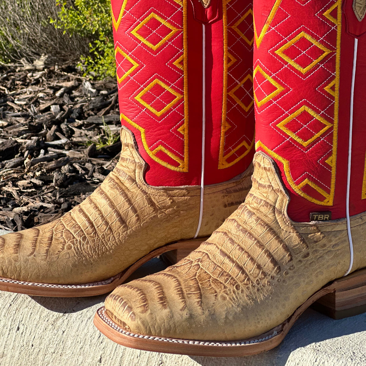 Men’s Bone American Belly Gator With Red Shaft – Texas Boot Ranch