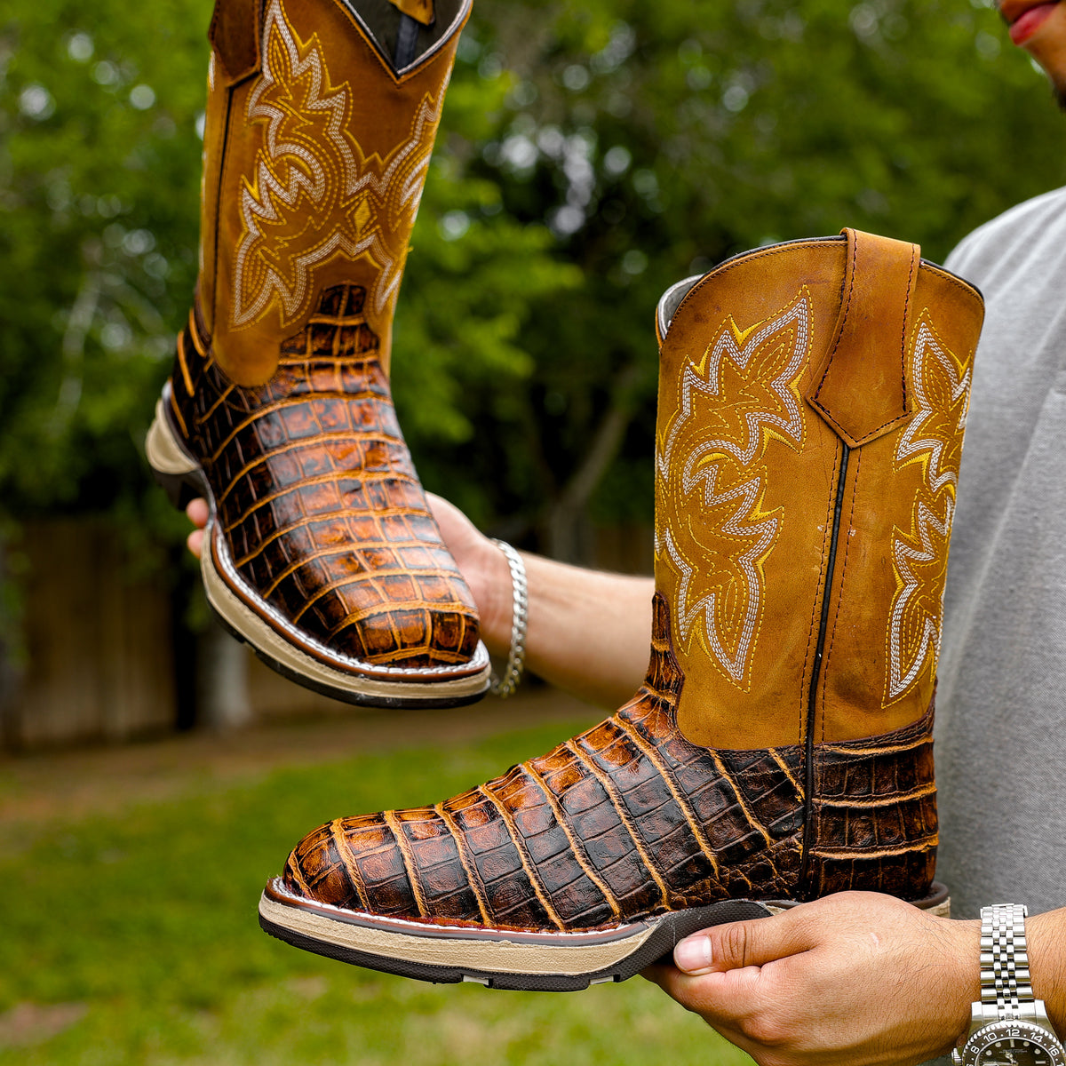 Honey Caiman Belly Leather Boots With 3D Lightweight Sole - Composite ...