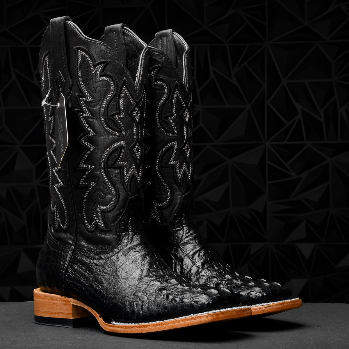 Black Caiman Neck Leather Boots - Square Toe – Texas Boot Ranch