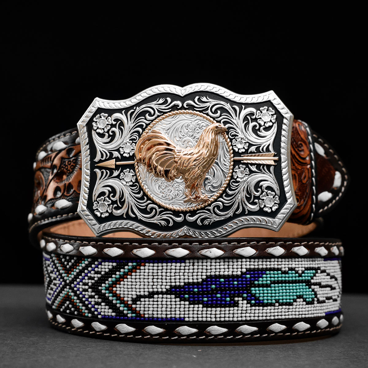 2 Inch Hand-Tooled Artesanal Beaded Leather Belt – Texas Boot Ranch