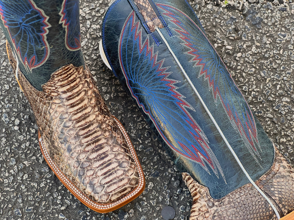 Men’s Genuine Orix Color Python With Dark Blue Shaft – Texas Boot Ranch