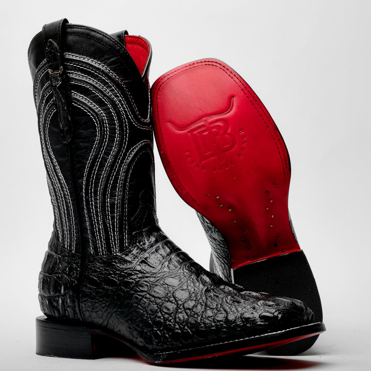 Black Caiman Neck Leather Boots - Square Toe – Texas Boot Ranch