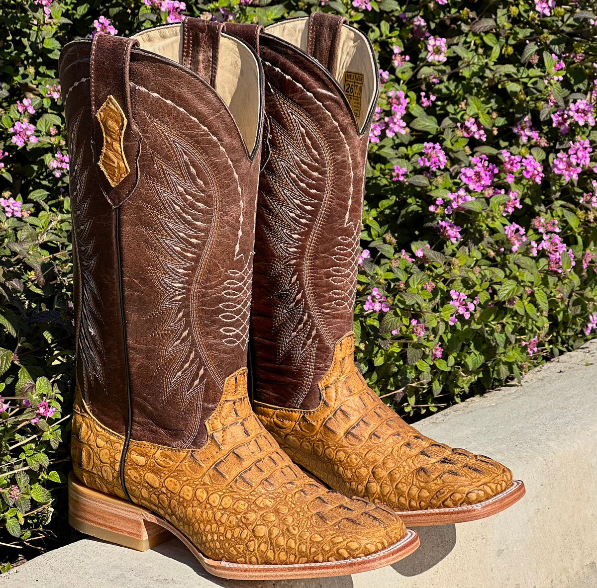 Men’s Honey Crocodile Leather Boots With Blue Shaft – Texas Boot Ranch