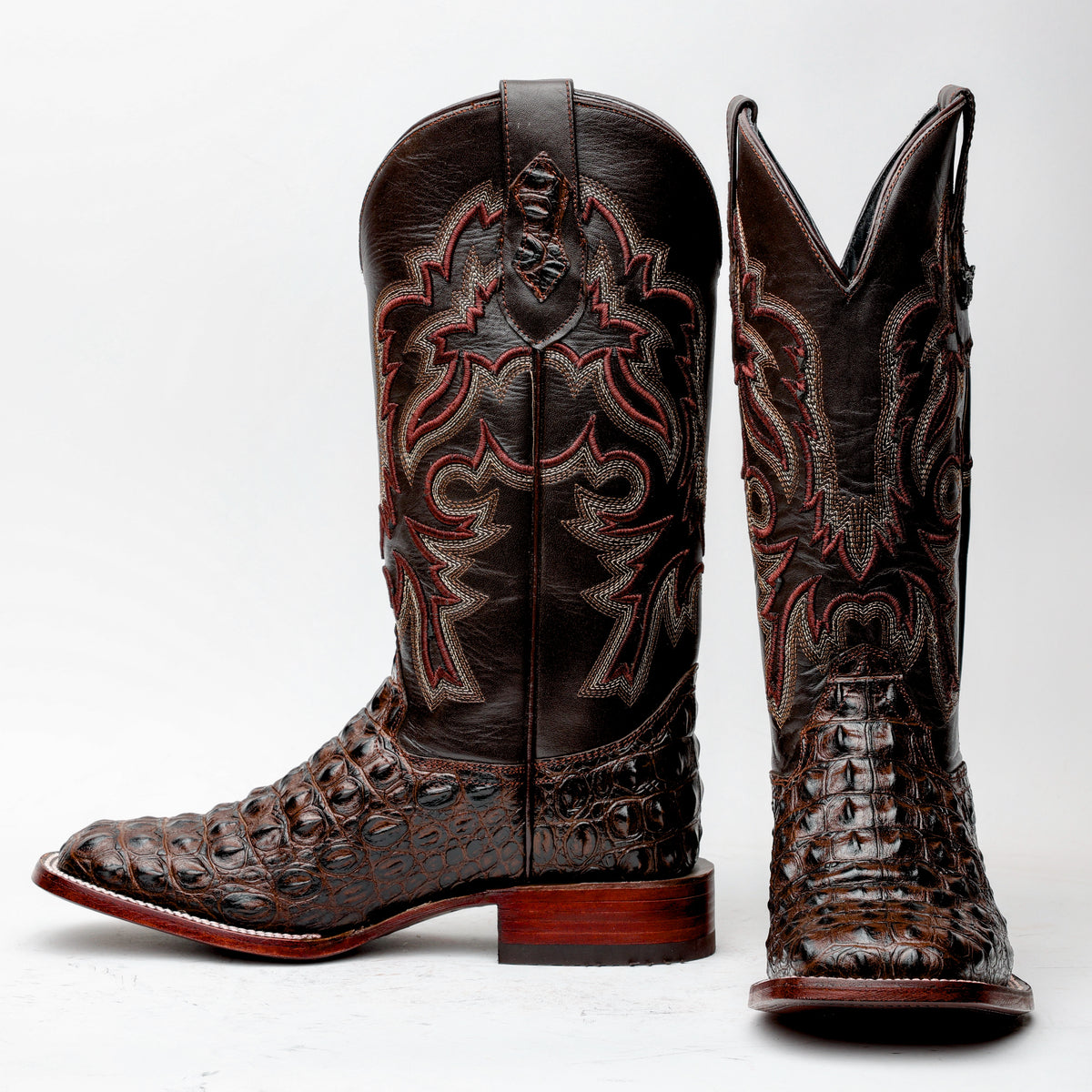 Brown Caiman Hornback Leather Boots - Square Toe – Texas Boot Ranch