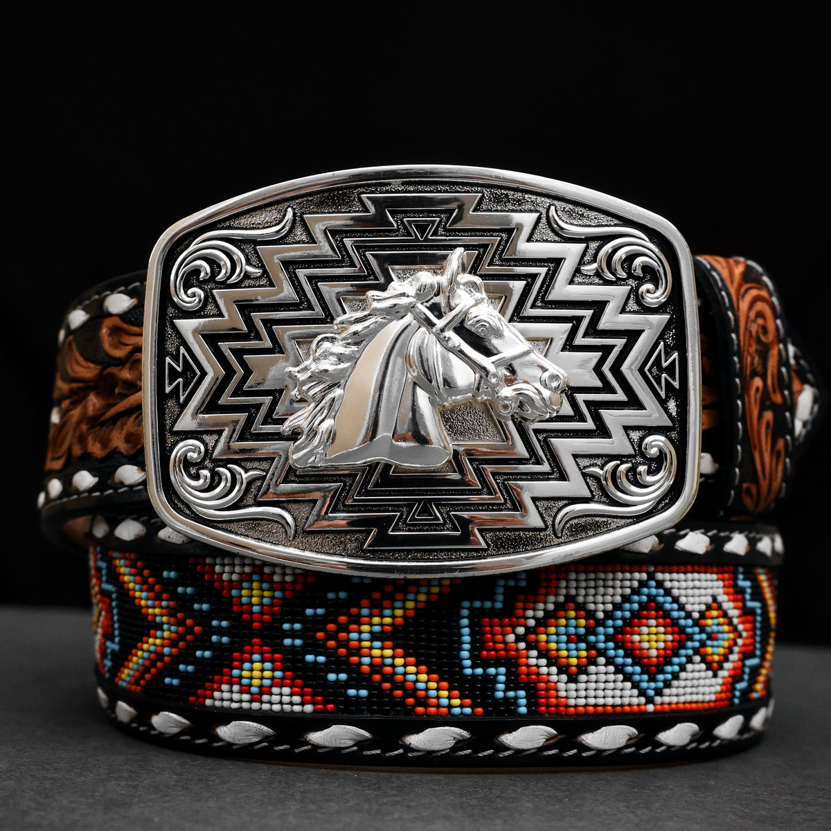 2 Inch Hand-Tooled Artesanal Beaded Leather Belt – Texas Boot Ranch