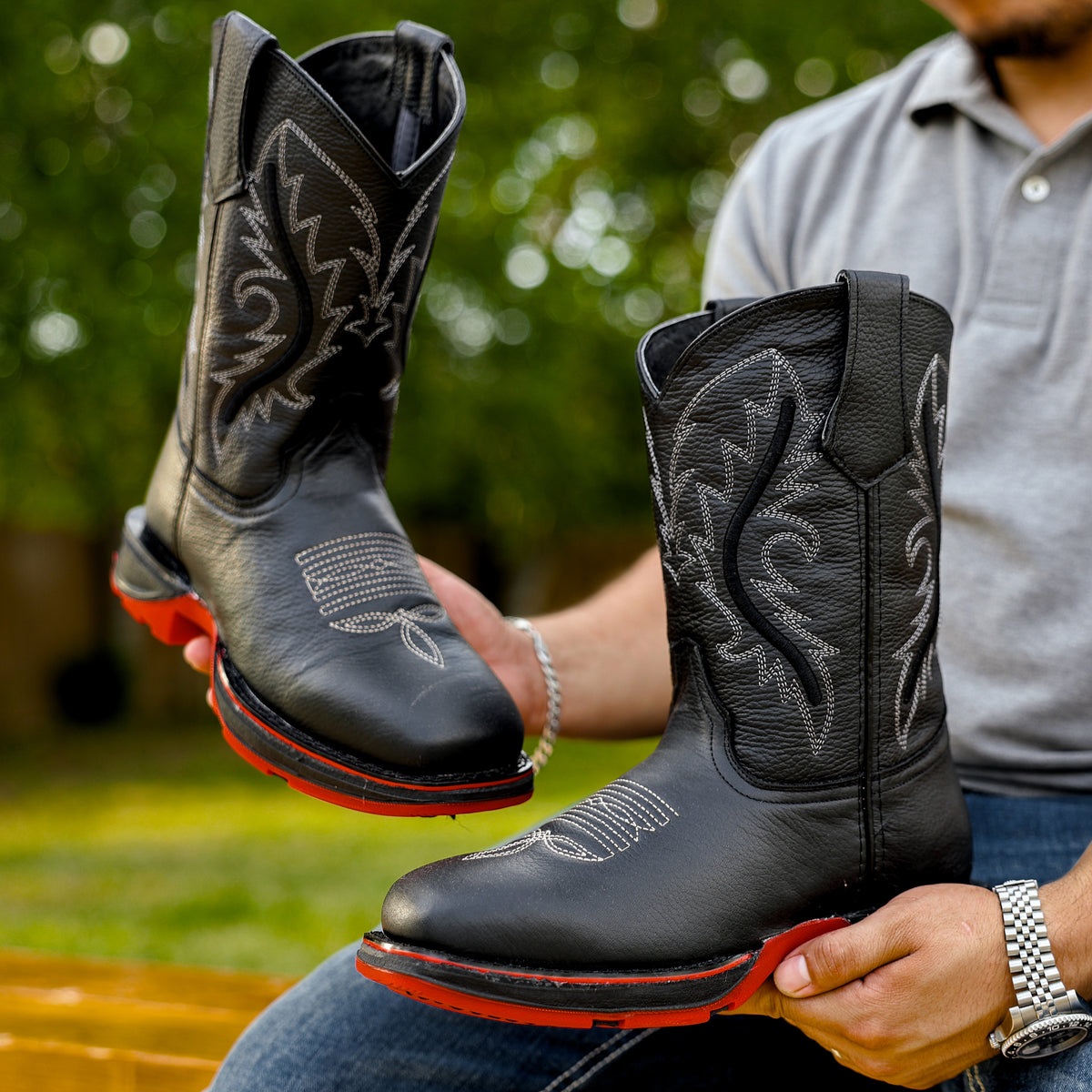 Black Leather Boots With 3D Lightweight Sole - Square Toe – Texas Boot ...