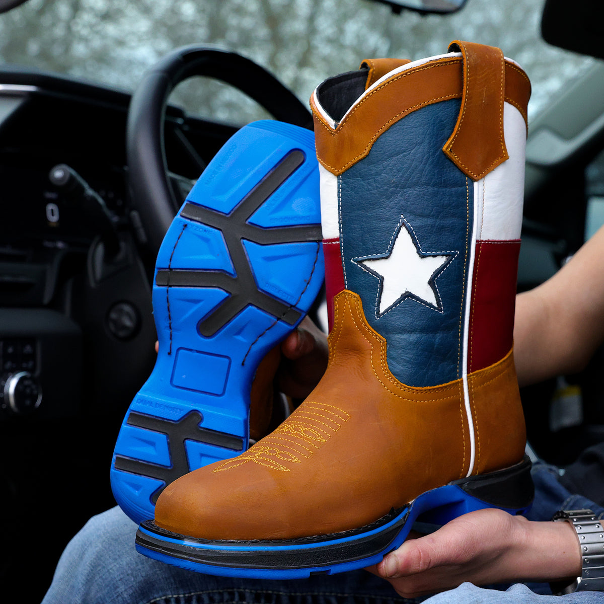 Honey TEXAS Flag Leather Work Boots - Composite Toe – Texas Boot Ranch