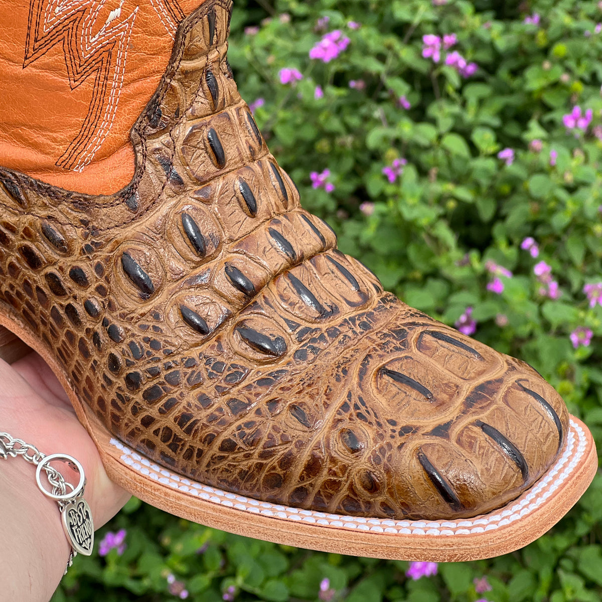 Men’s Honey Crocodile Leather Boots With Orange Shaft – Texas Boot Ranch