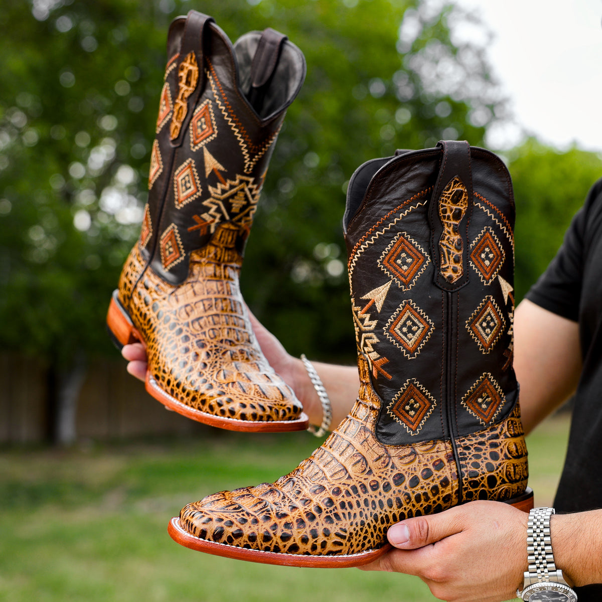 Honey Caiman Neck Leather Boots - Square Toe – Texas Boot Ranch