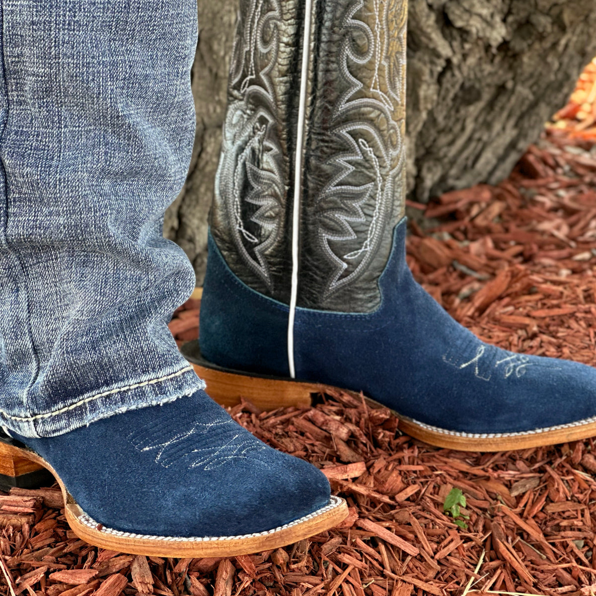 Men’s Blue Jean RoughOut Leather Boots With Black Shaft – Texas Boot Ranch